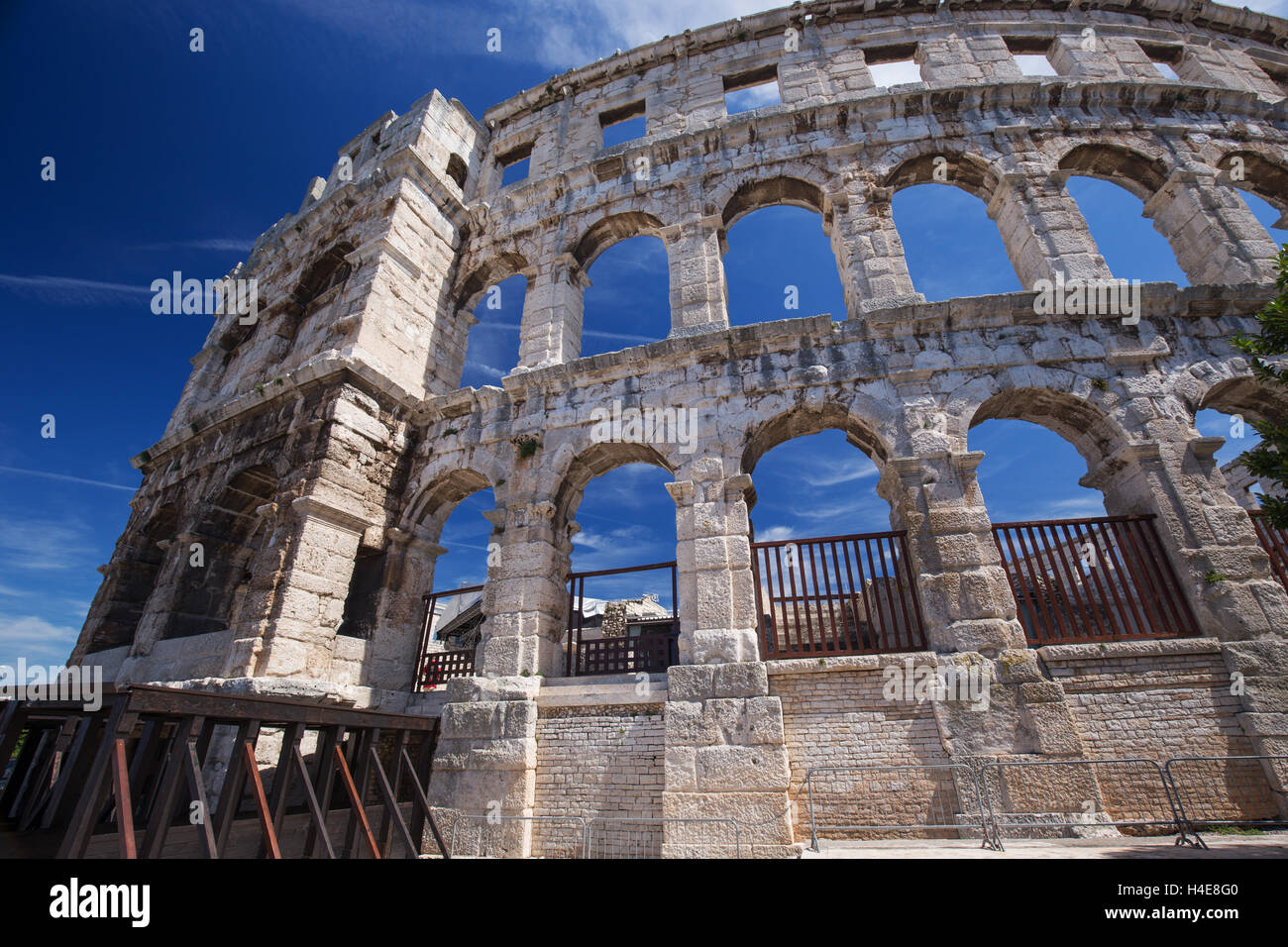 Ancient Roman Amphitheater and Church in Pula, Istria, Croatia Stock ...
