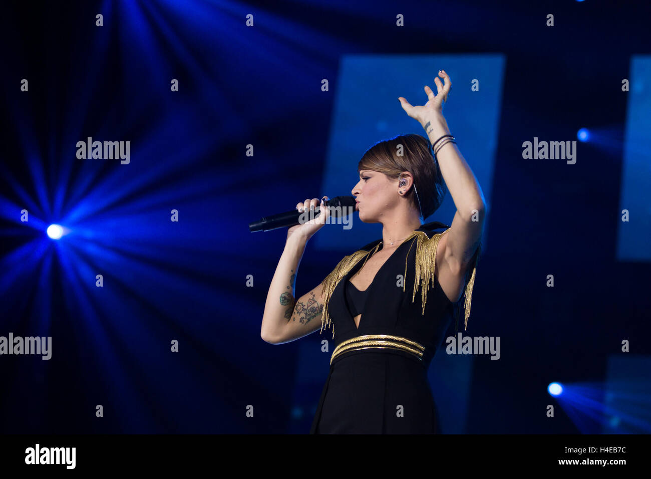 Turin, Italy. 13th Oct, 2016. Italian singer Alessandra Amoroso has ...