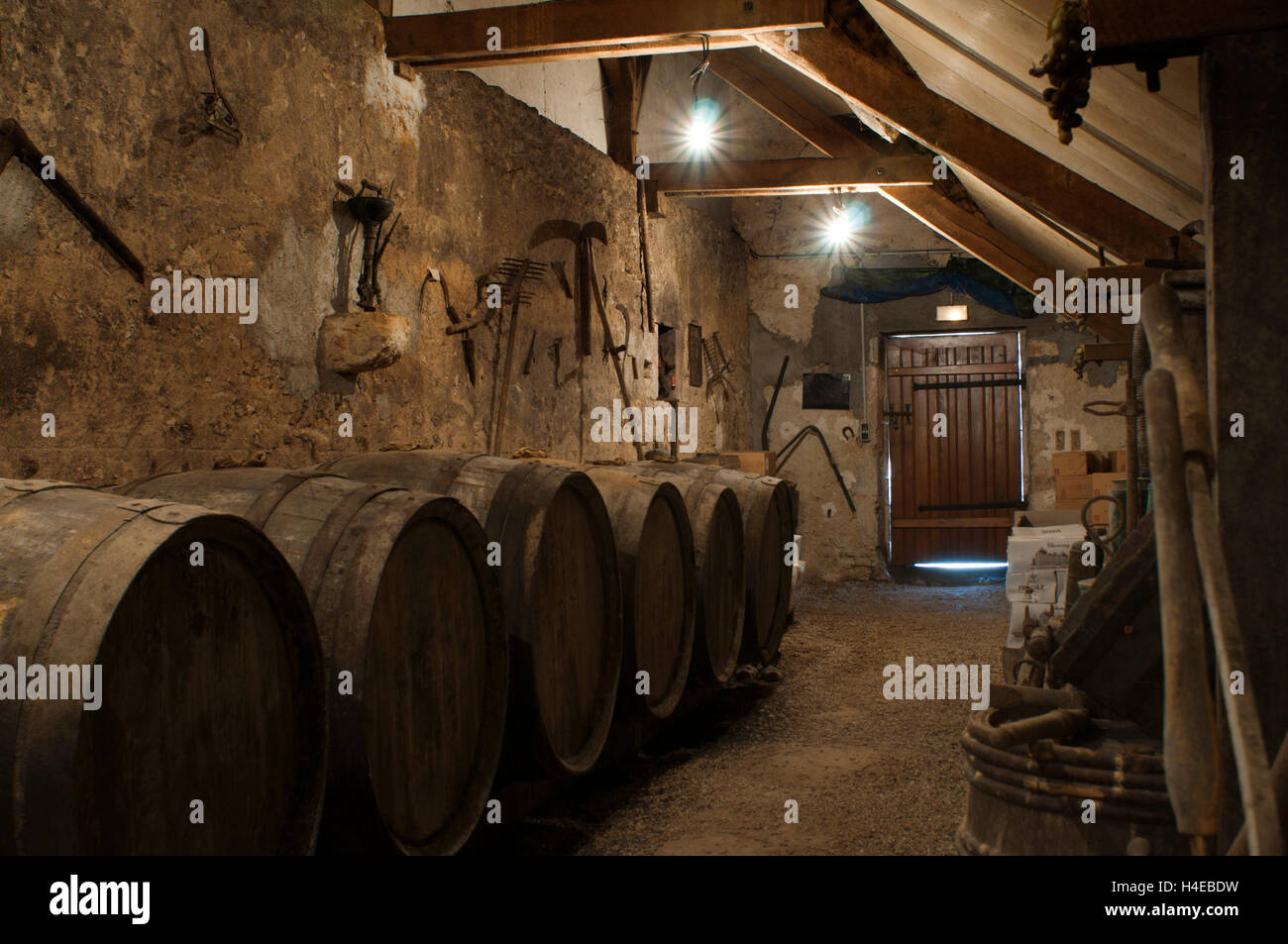 Cellar, jars, old room furnishings of one of the nearby wine growers to ...