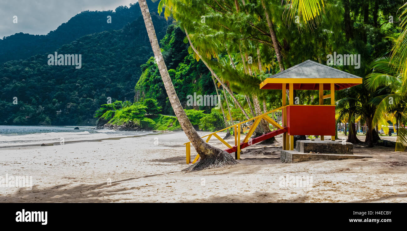 Maracas beach Trinidad and Tobago lifeguard cabin side view empty beach ...