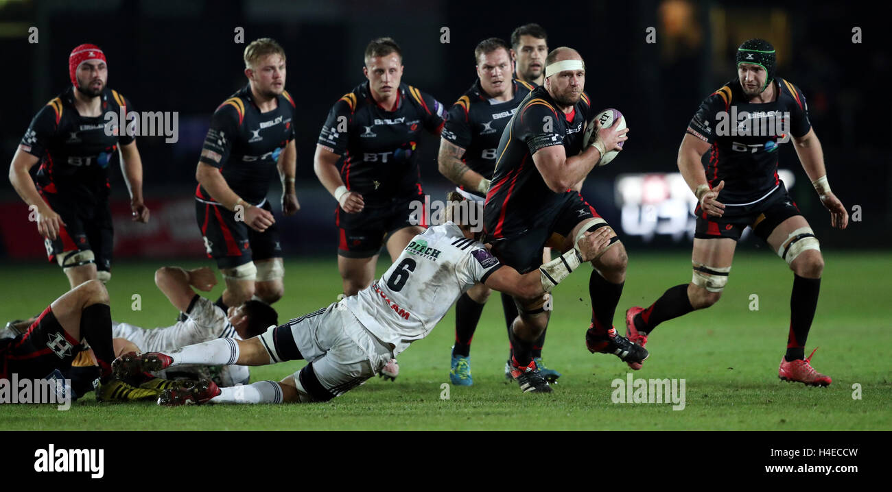 Newport Gwent Dragons' Rynard Landman is tackled by Brive's William ...