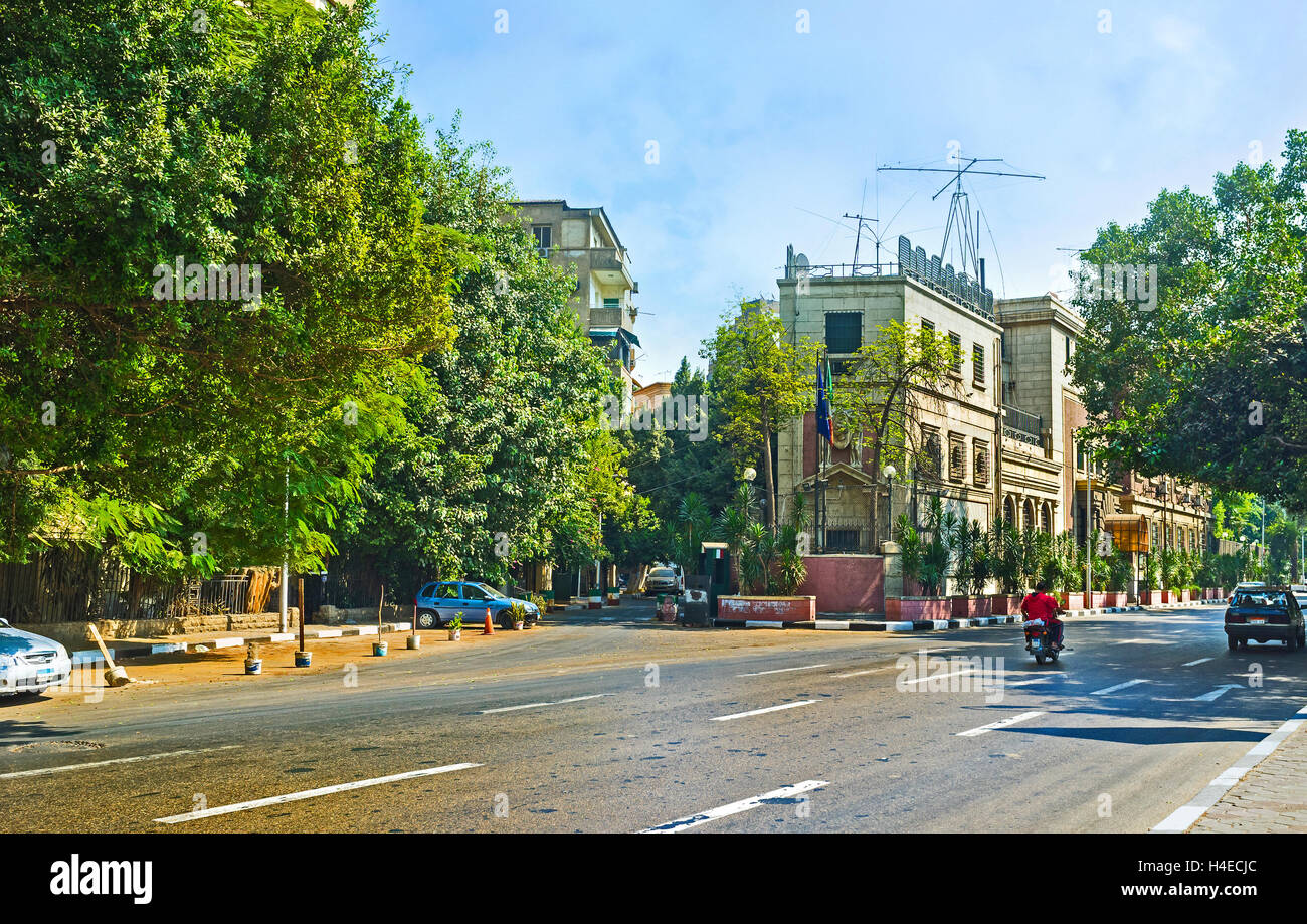 The building of Italian Embassy located on the shady and green Nile ...