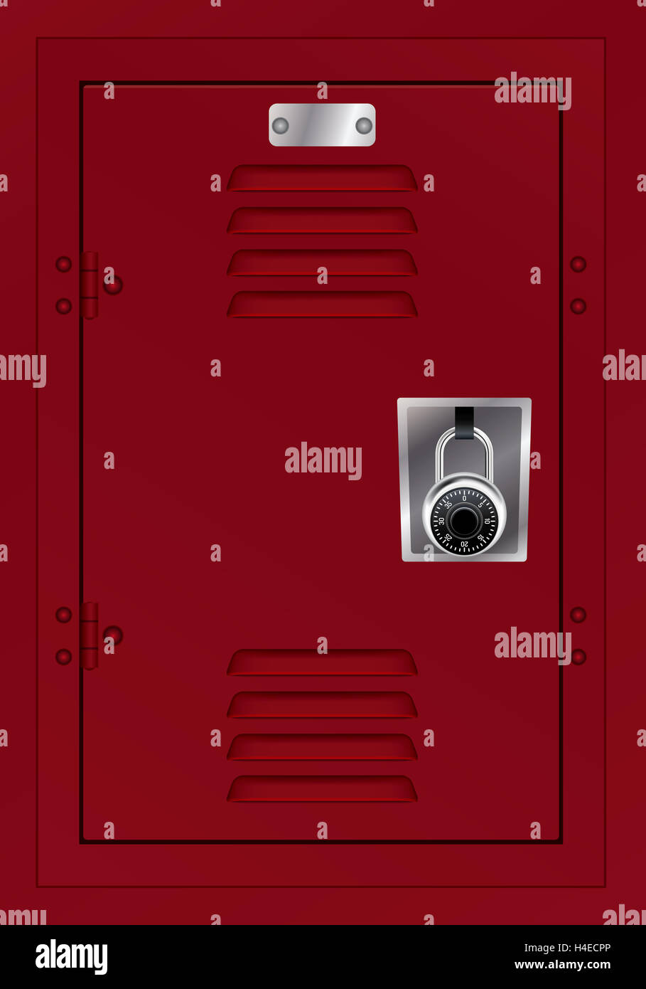 A door to a red metal locker with a combination lock. Vector EPS 10 ...