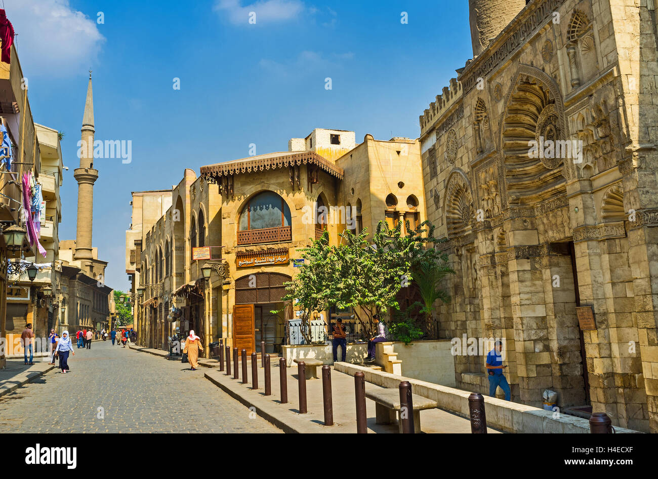 The unique facade of Al-Aqmar Mosque with perfect carved decor and the ...
