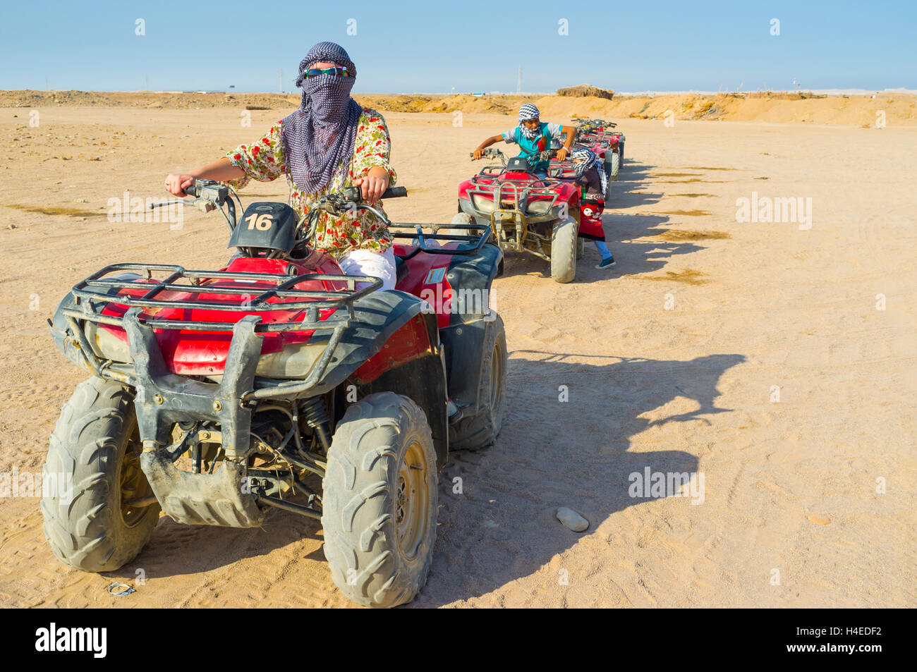 The column of quads ready to go on safari to Sahara, Africa Egypt ...