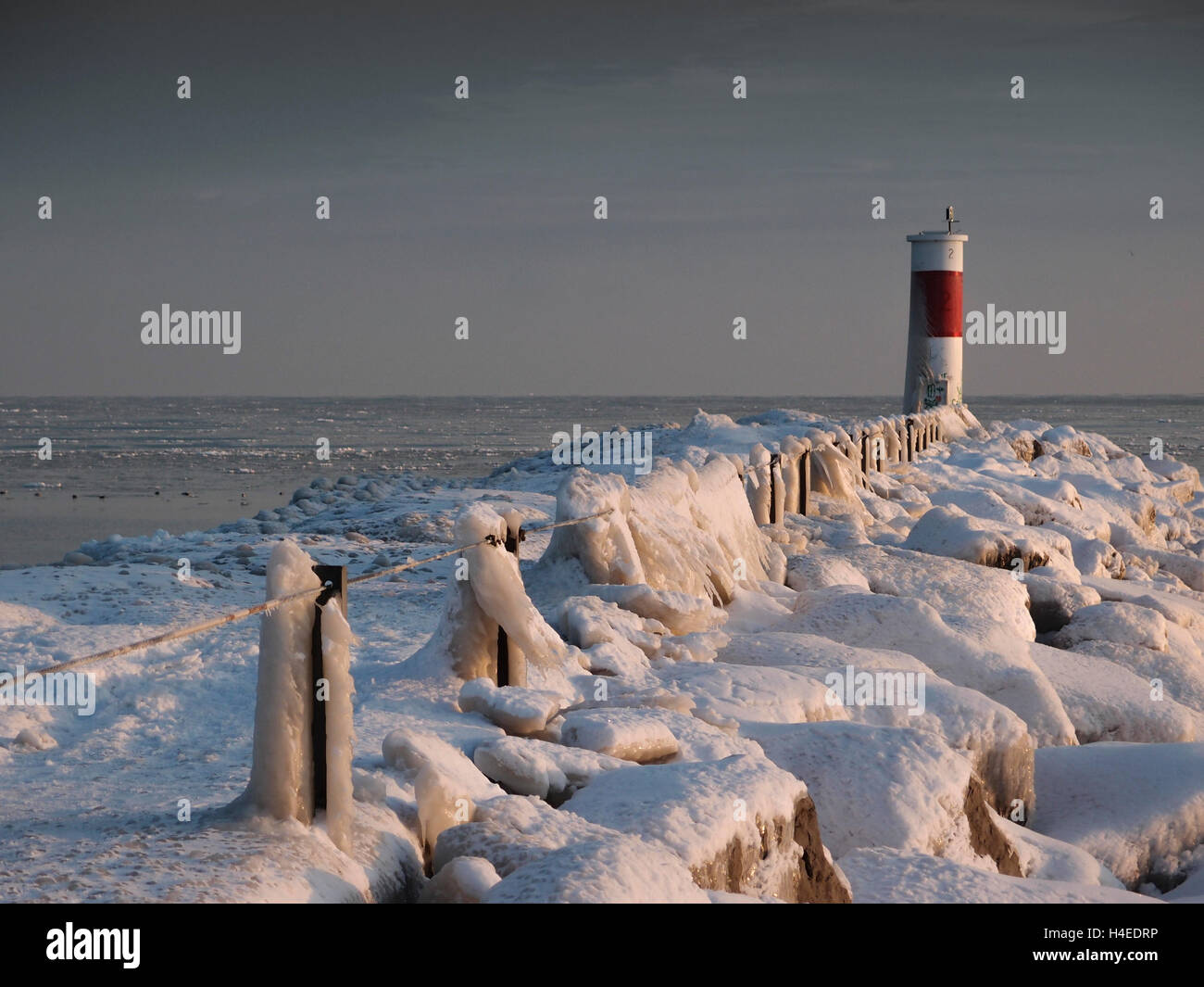 Winter lighthouse scene Stock Photo - Alamy