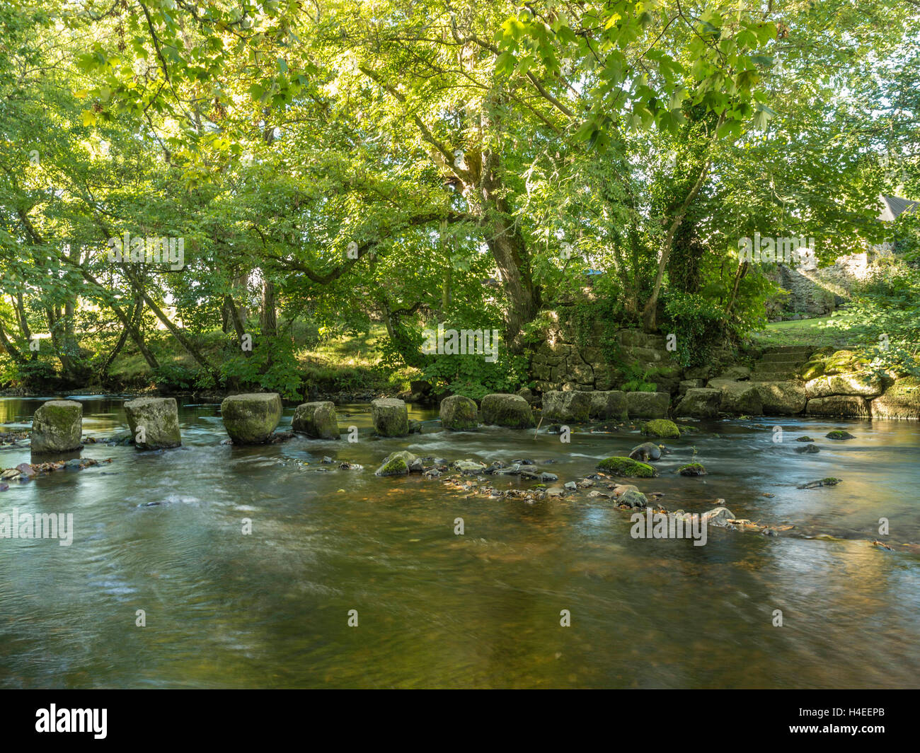Landscape depicting the beautiful meandering river Teign, Devon on a ...