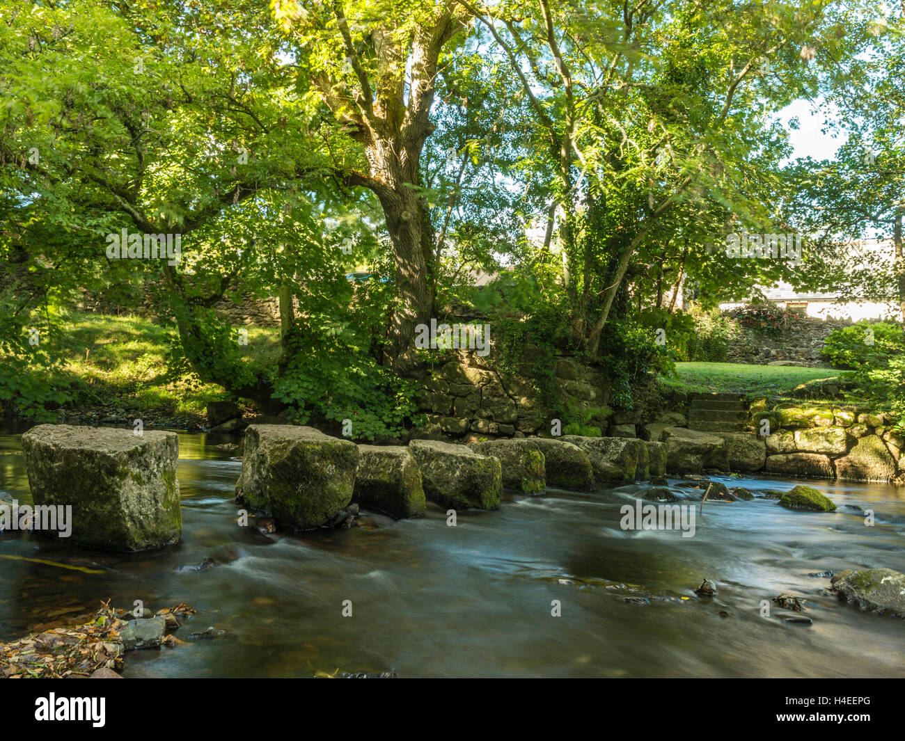 Landscape depicting the beautiful meandering river Teign, Devon on a ...