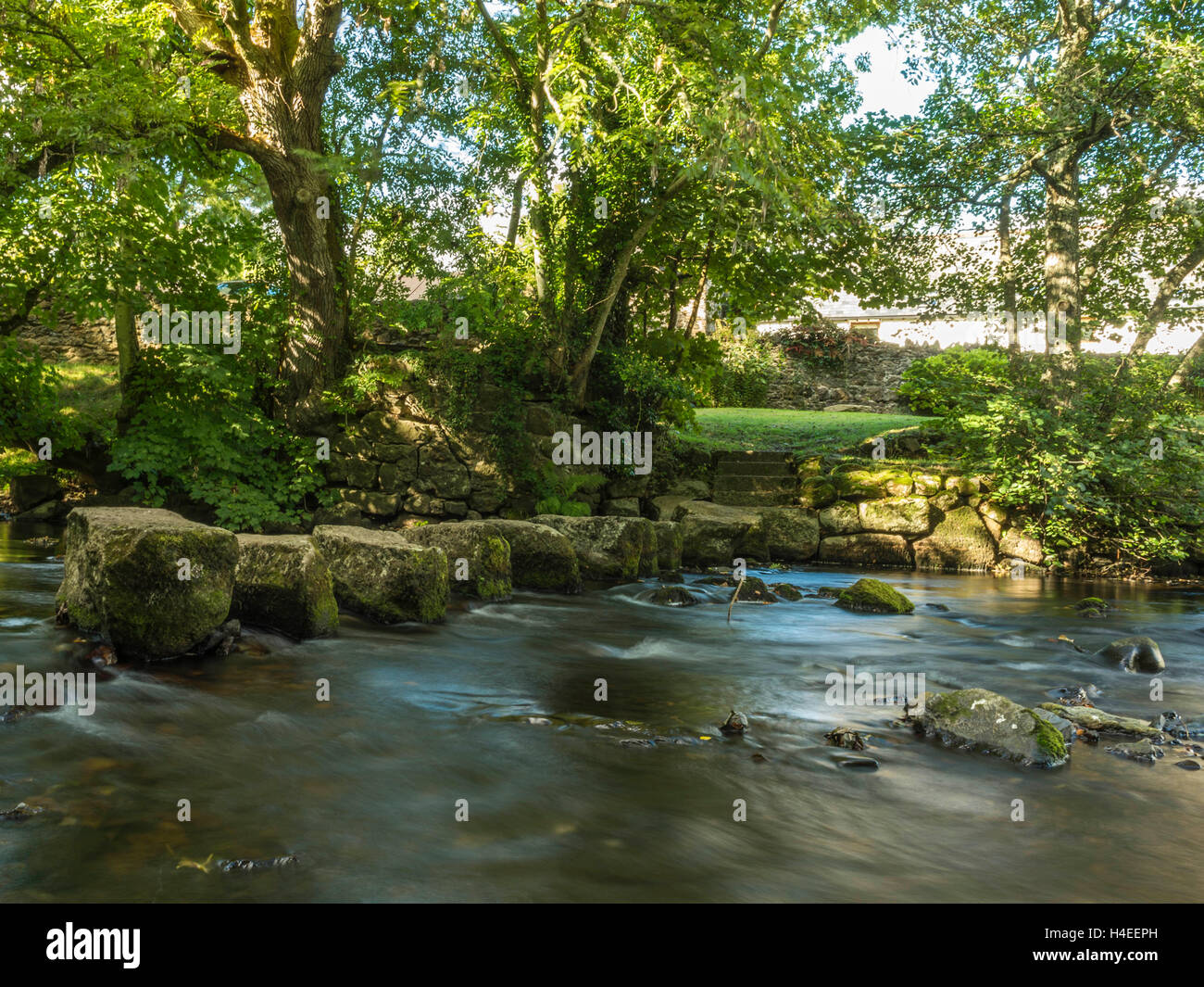 Landscape depicting the beautiful meandering river Teign, Devon on a ...