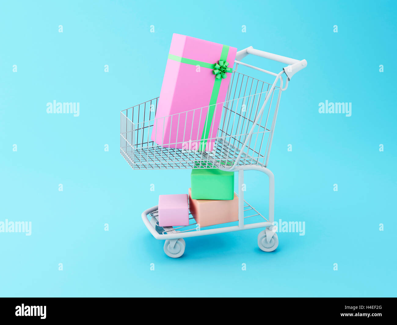 3D Illustration. Shopping cart with gift boxes. Comercial concept Stock ...