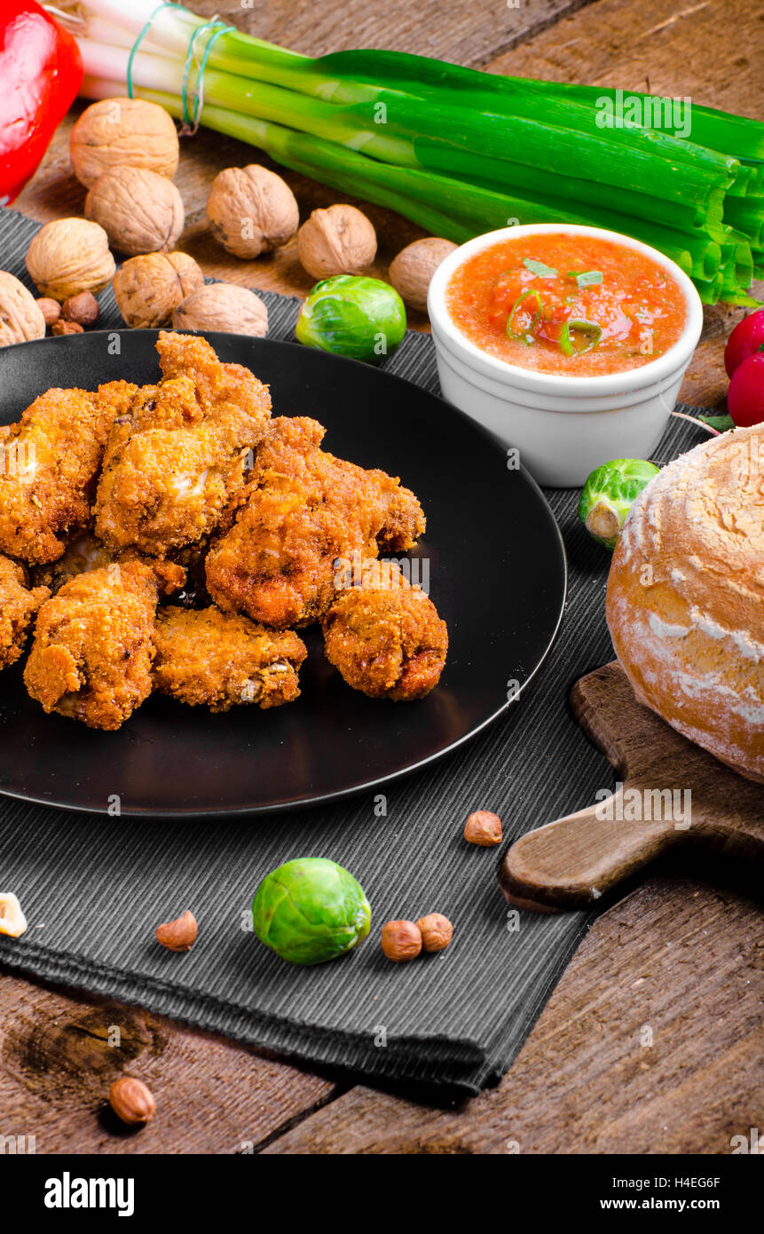 Spicy breaded chicken wings with homemade bread, all homemade Stock ...