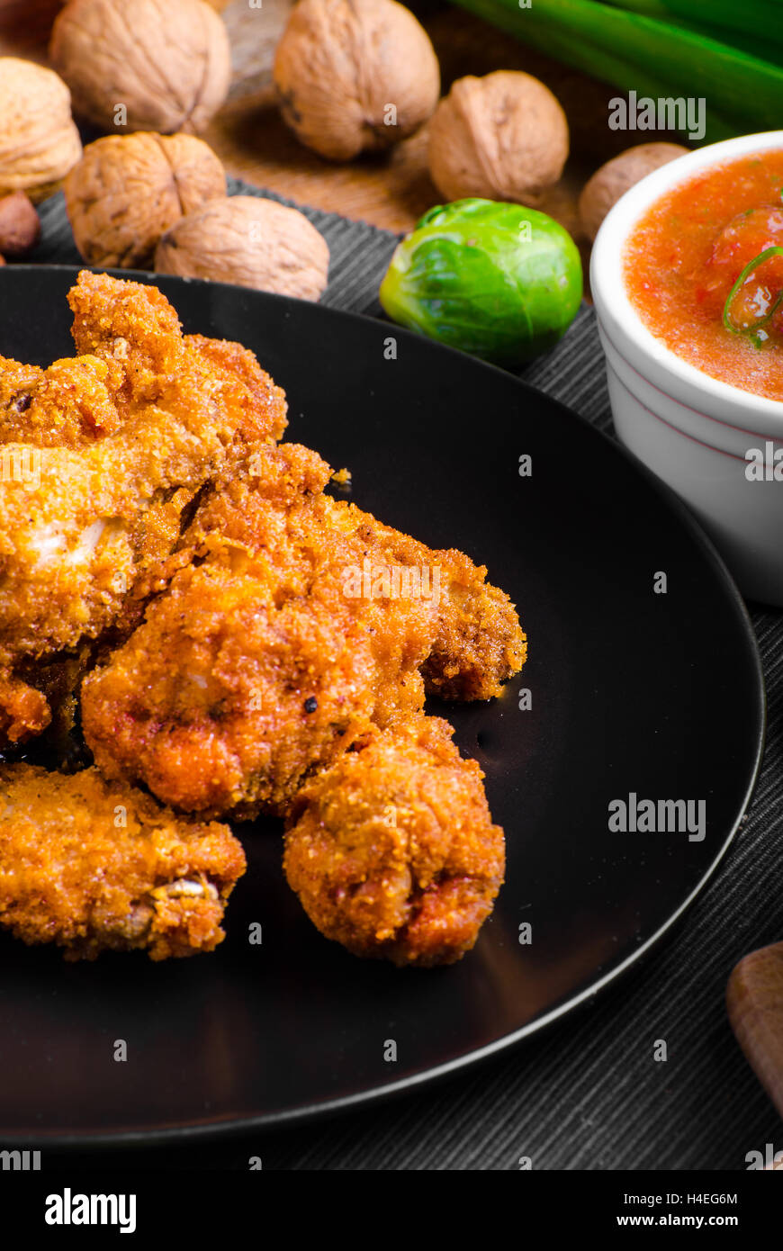 Spicy breaded chicken wings with homemade bread, all homemade Stock ...