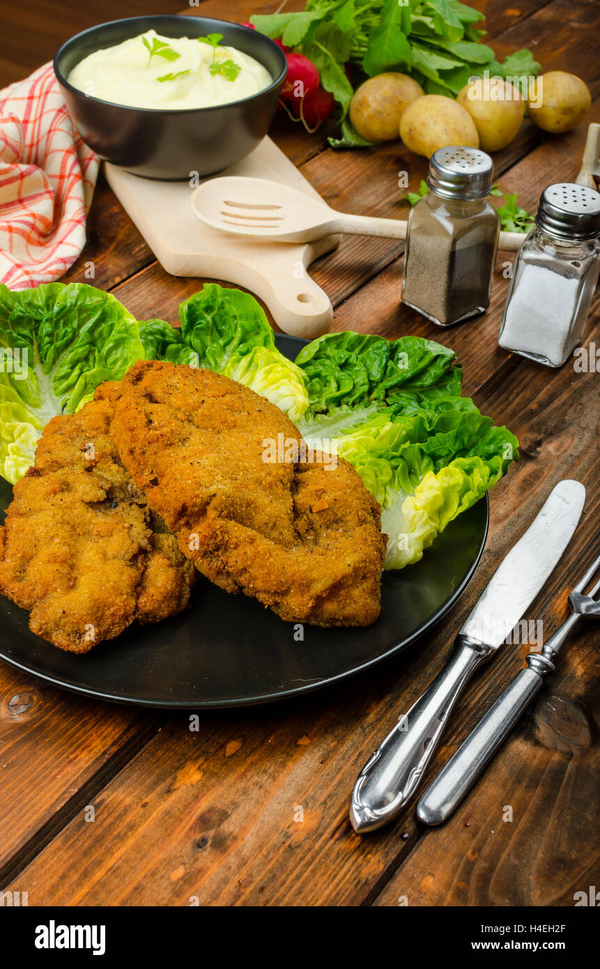 Wiener Schnitzel with mashed potato, veal meal, original and delicious ...