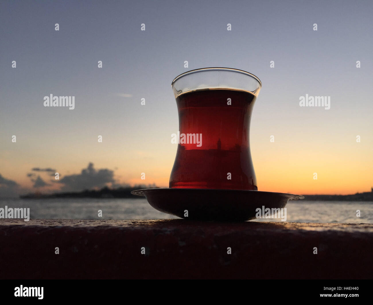 A glass of Turkish tea against sea Stock Photo - Alamy