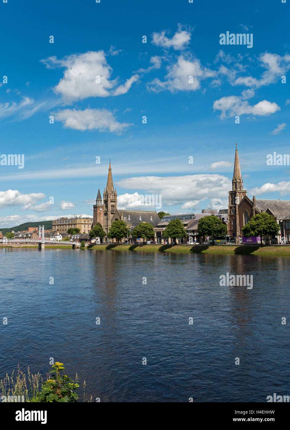 The Riverside at Inverness across the River Ness, with its Churches ...