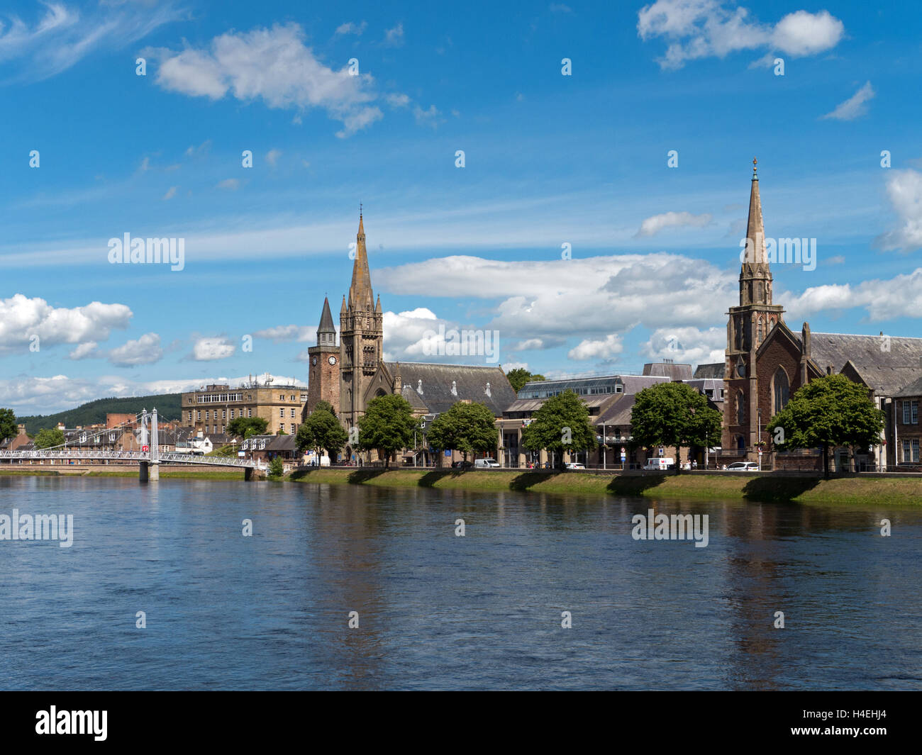 The Riverside at Inverness across the River Ness, with its Churches ...