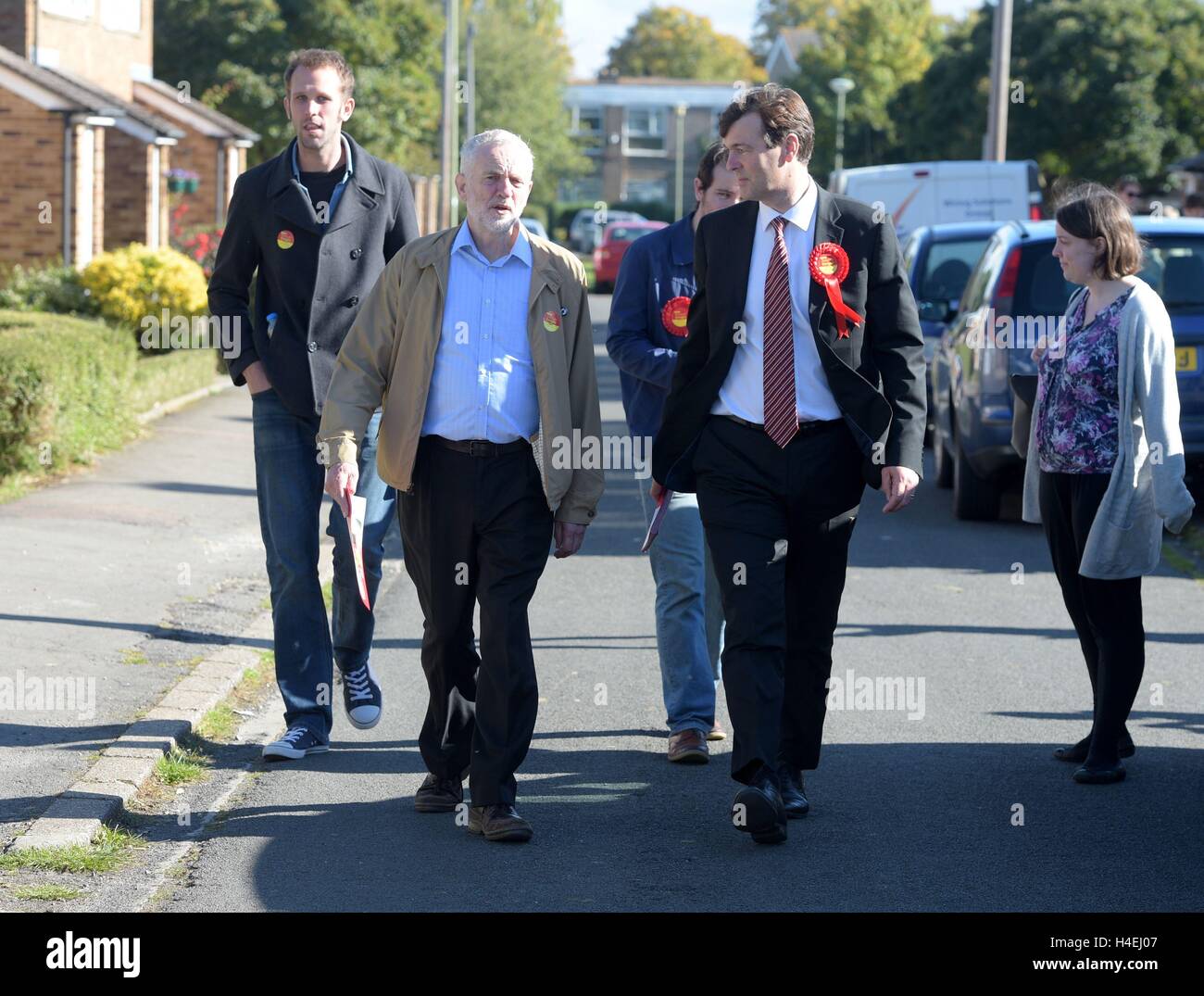 Labour party leader Jeremy Corbyn and Labour candidate Duncan Enright ...