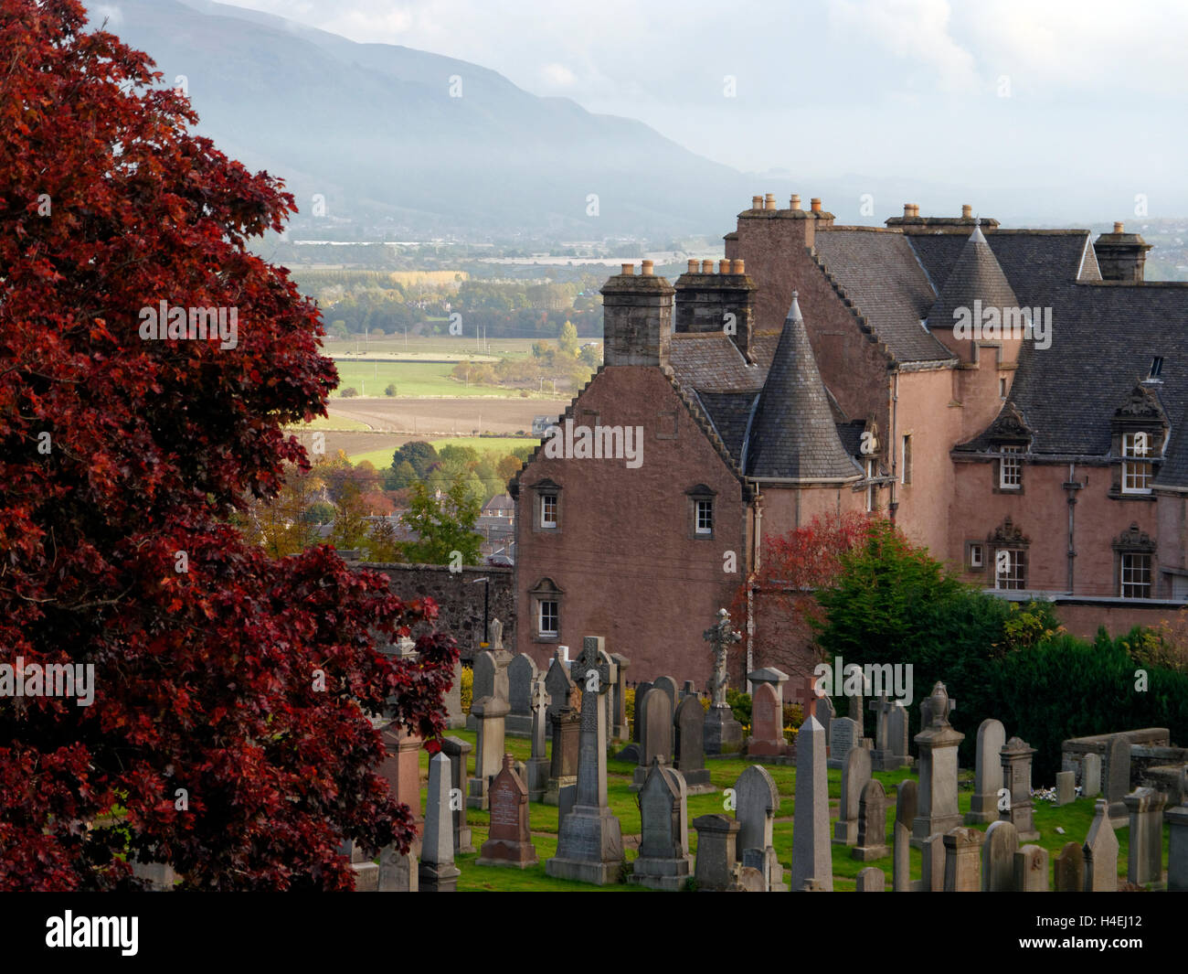 View across Stirling Cemetery and Classic Turreted Scottish ...