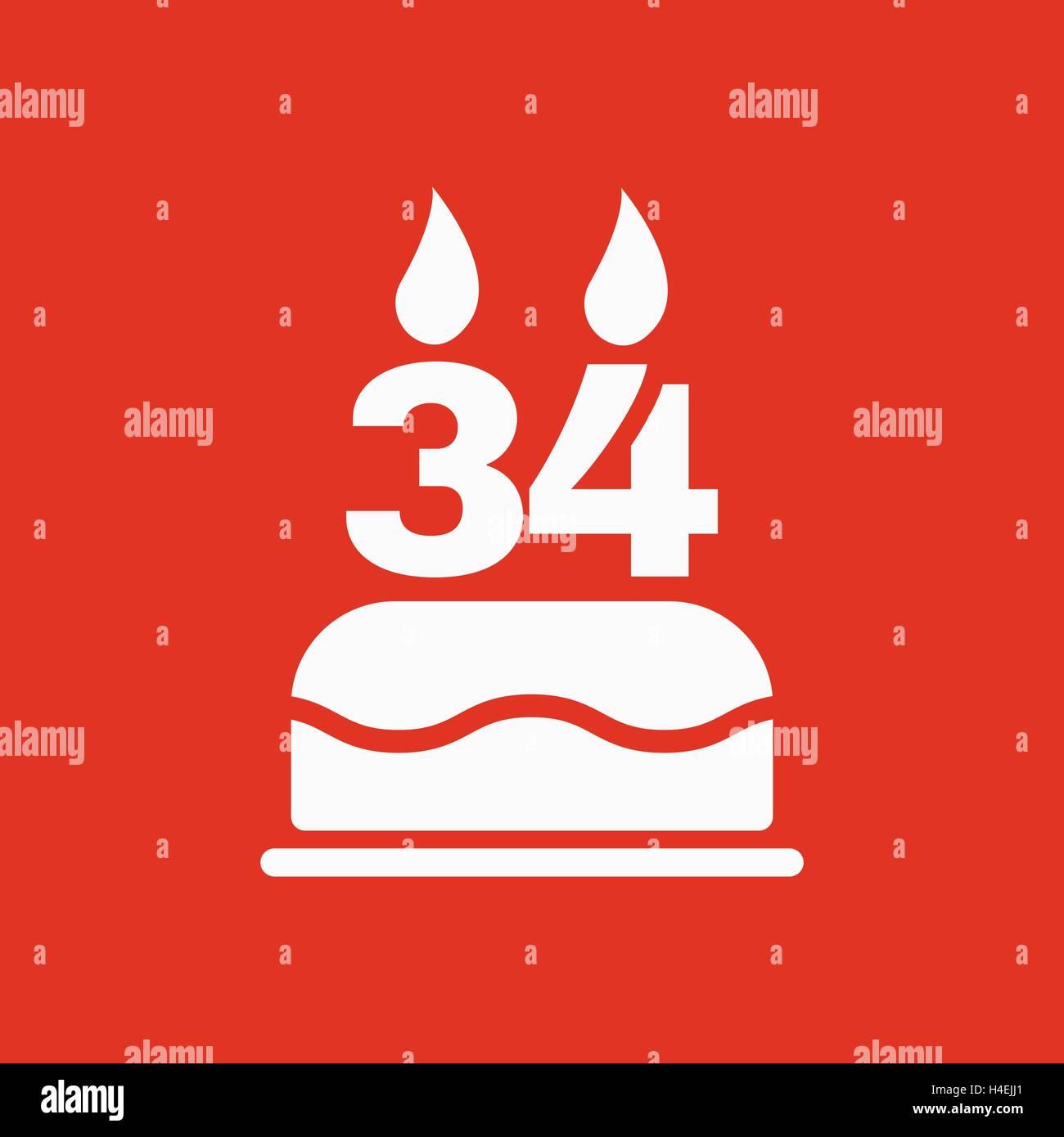 The birthday cake with candles in the form of number 34 icon. Birthday ...