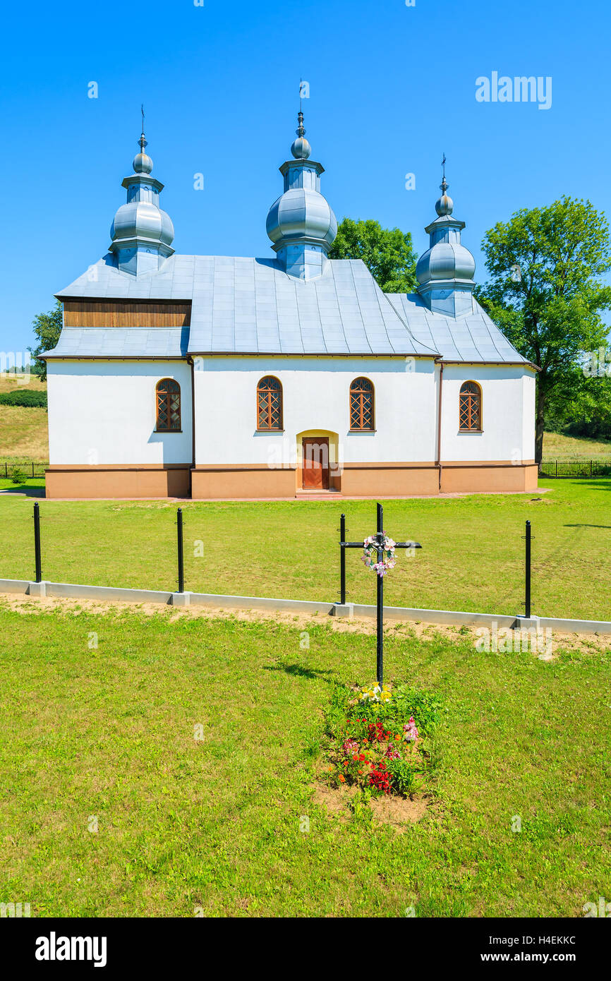 White orthodox church built in traditional style near Bircza village ...