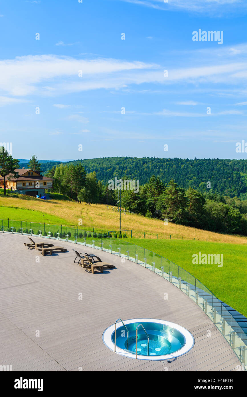 ARLAMOW HOTEL, POLAND - AUG 3, 2014: small pool jacuzzi on terrace of a ...