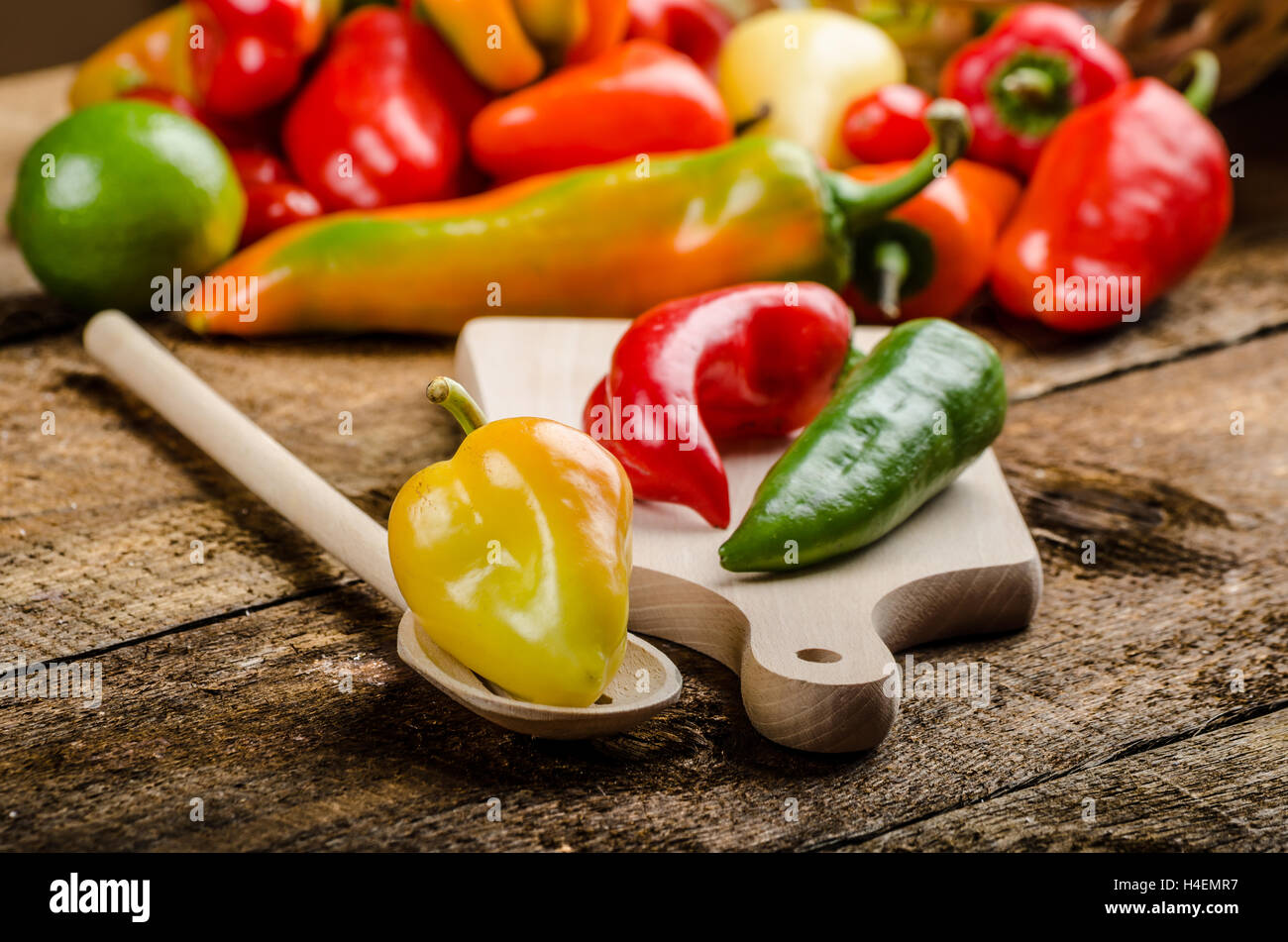 Bio peppers from the garden, various shapes and types Stock Photo - Alamy