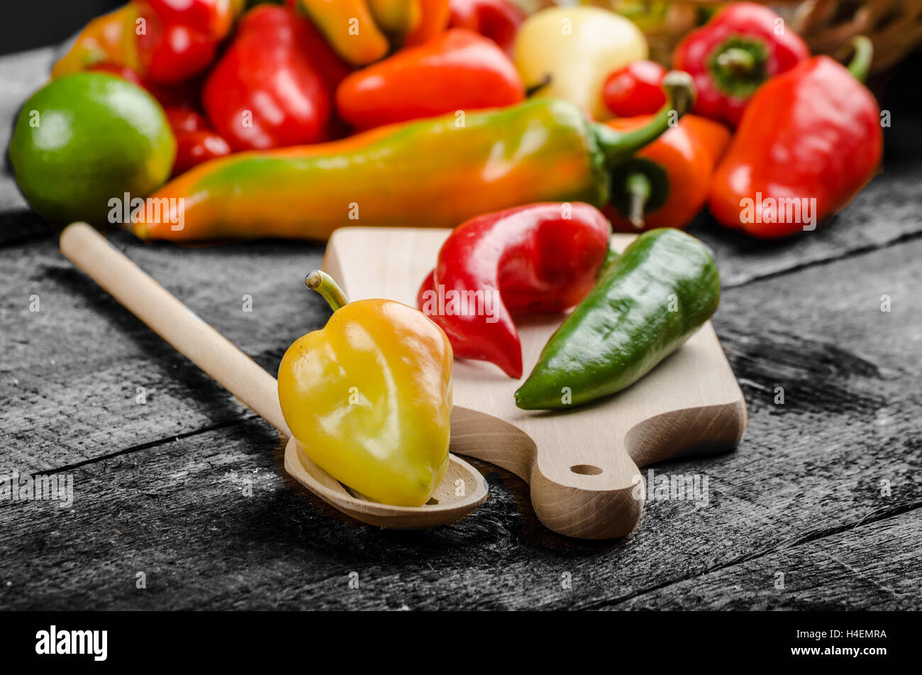 Bio peppers from the garden, various shapes and types Stock Photo - Alamy