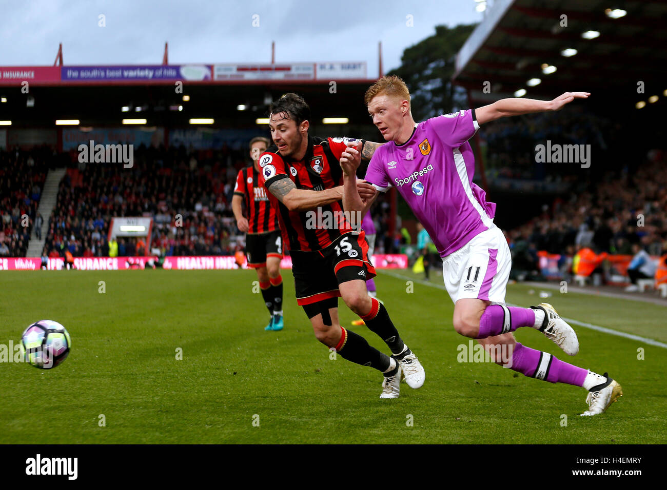 Hull City's Sam Clucas (right) and AFC Bournemouth's Adam Smith battle ...