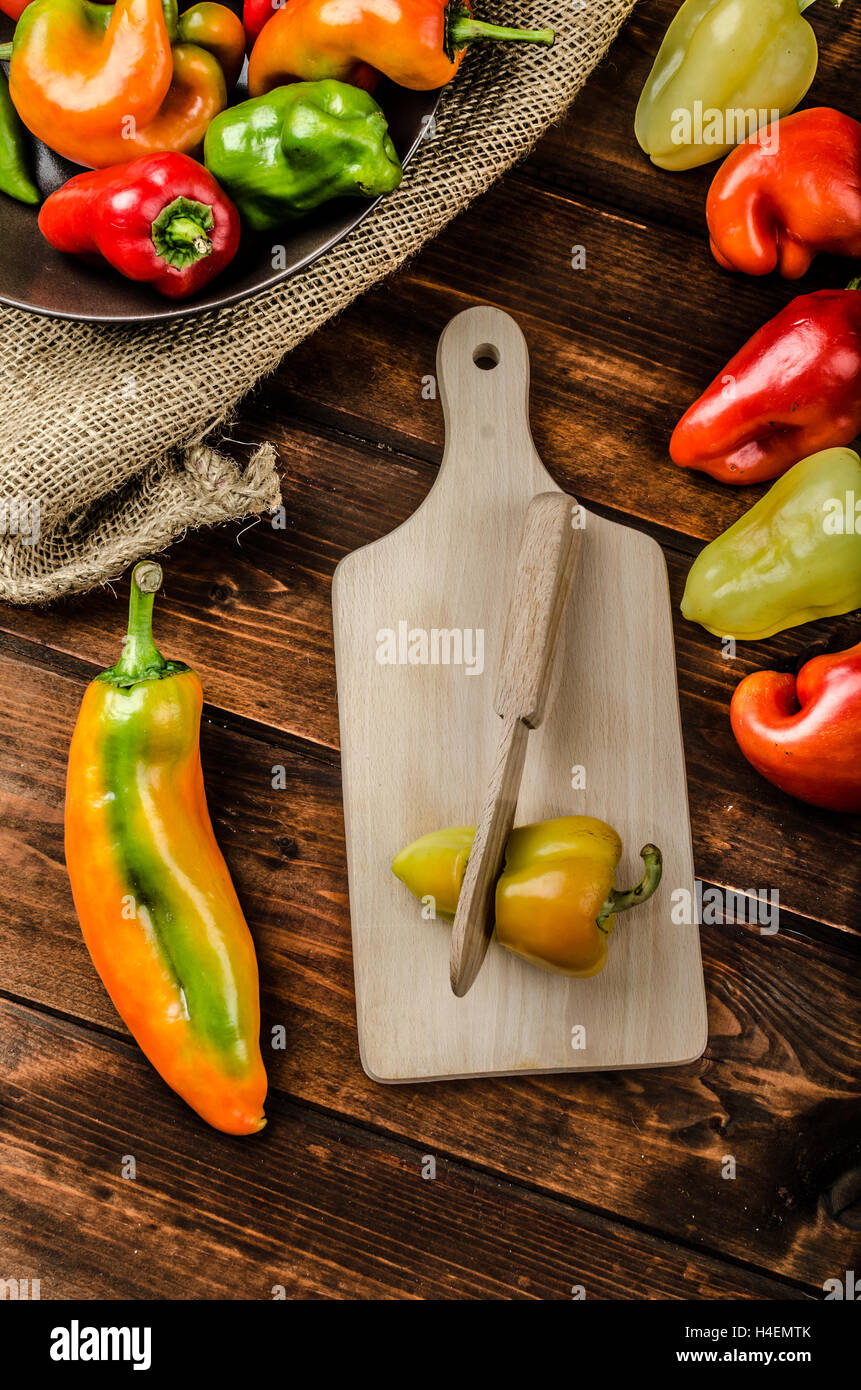 Bio peppers from the garden, various shapes and types Stock Photo - Alamy