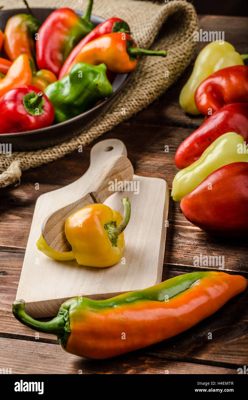 Bio peppers from the garden, various shapes and types Stock Photo - Alamy