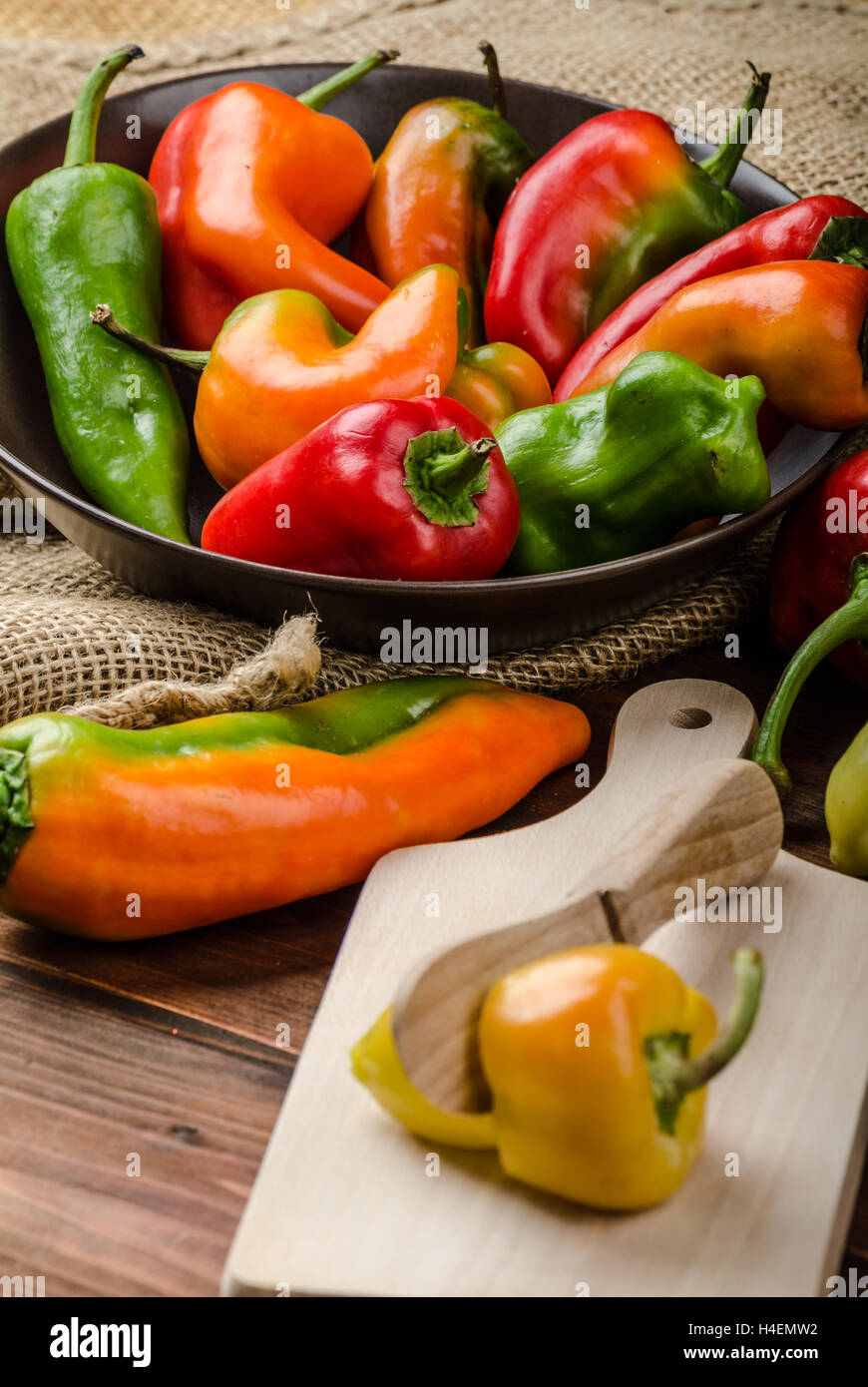 Bio peppers from the garden, various shapes and types Stock Photo - Alamy