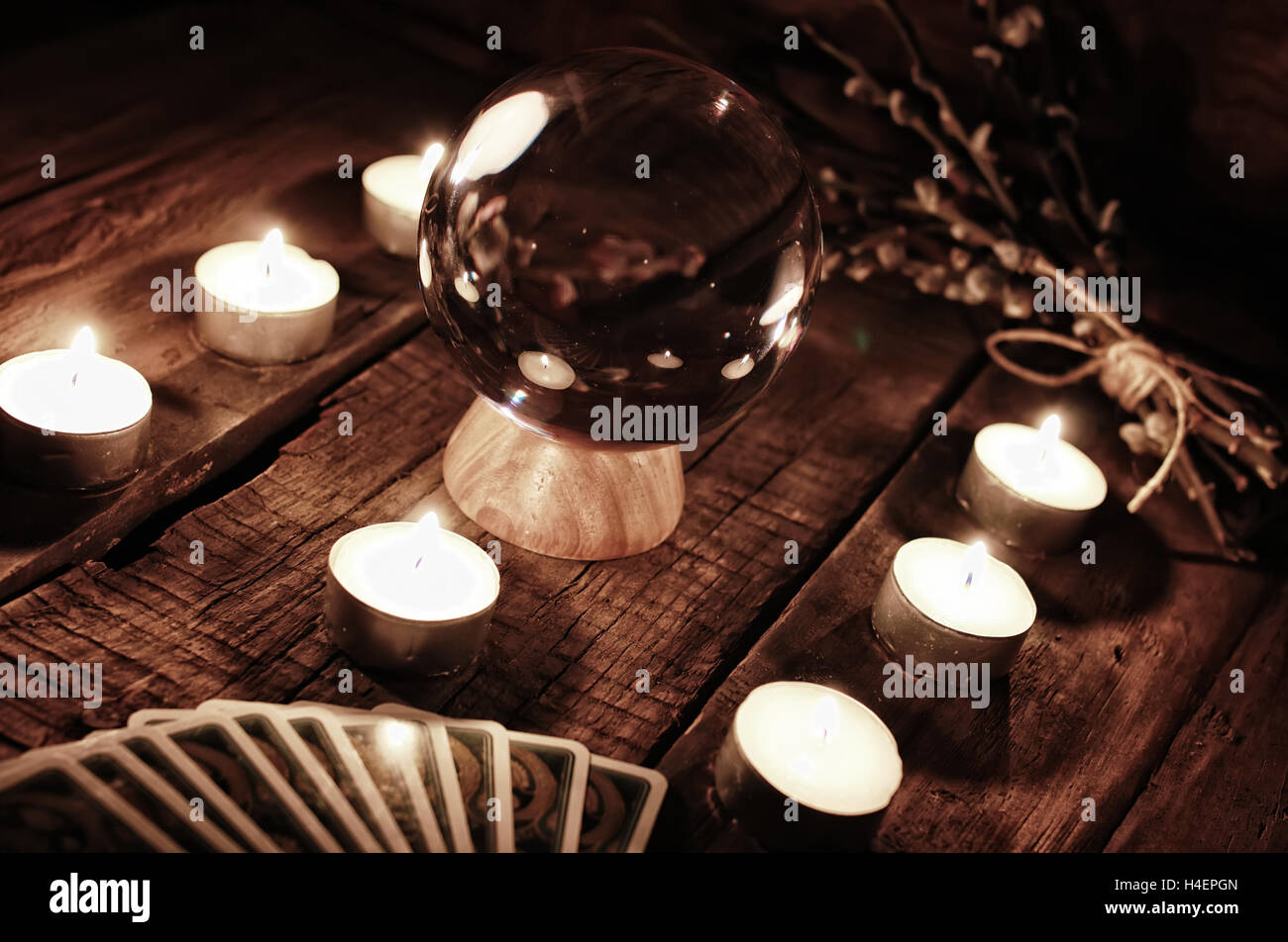 future teller candle divination Stock Photo - Alamy
