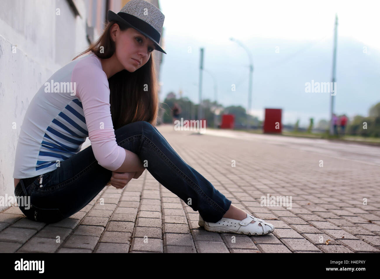 girl outdoor road sad alone Stock Photo - Alamy