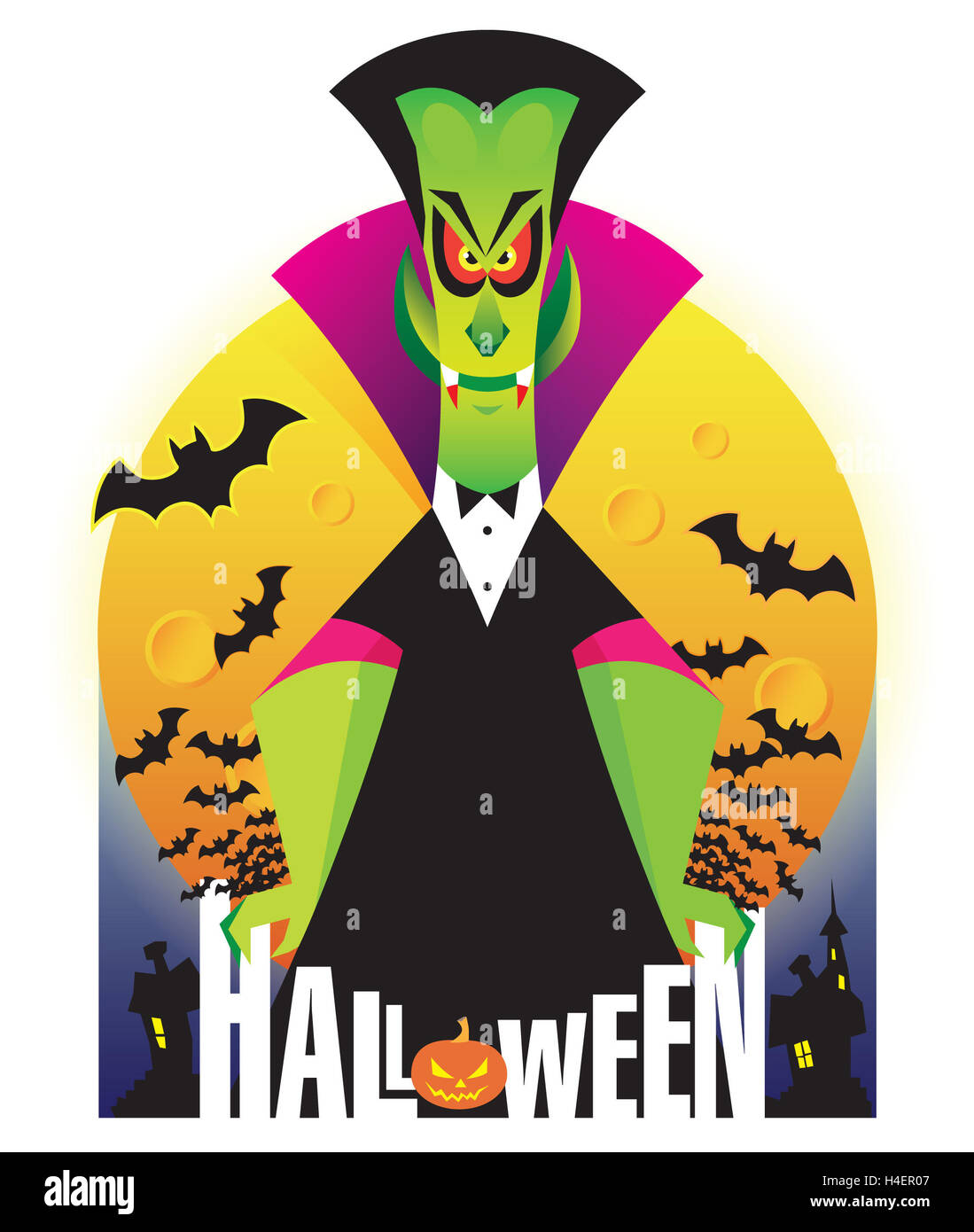 Holiday Halloween. The vampire is standing on background of the moon ...