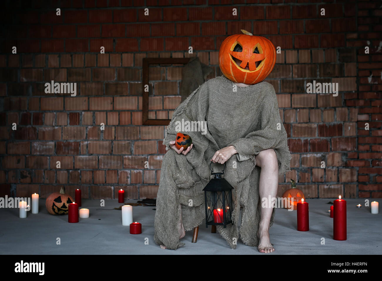 pumpkin head monster horror indoor Stock Photo - Alamy