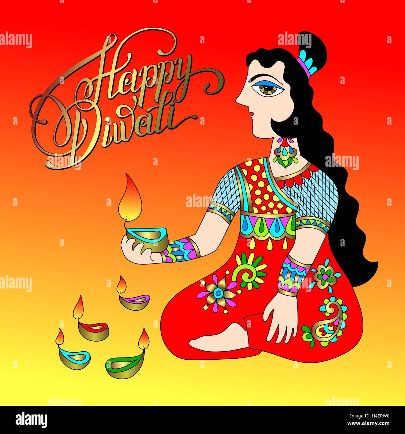 Happy Diwali greeting card with hand written inscription to indi Stock ...