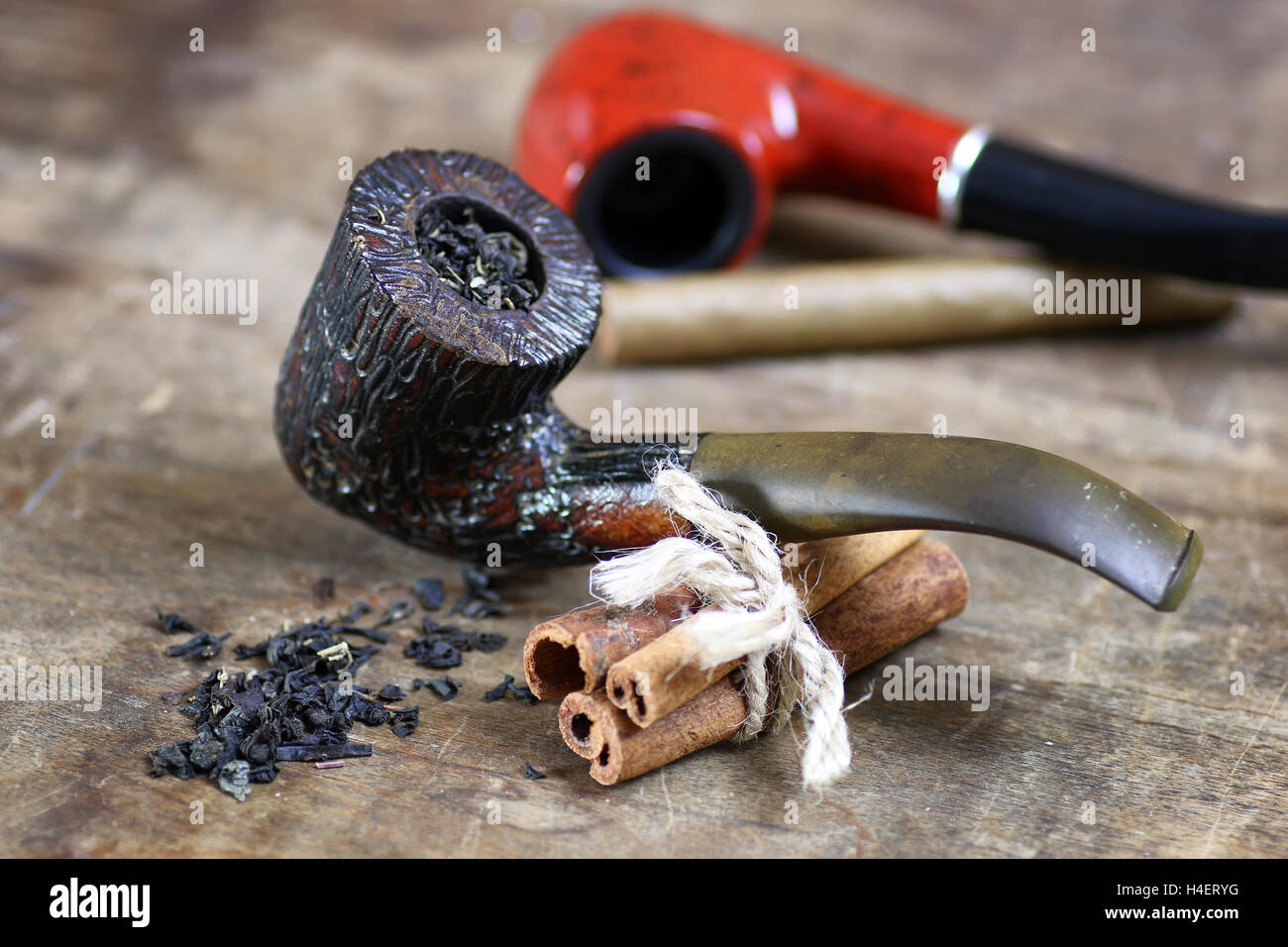 pipe tobacco table wooden Stock Photo - Alamy