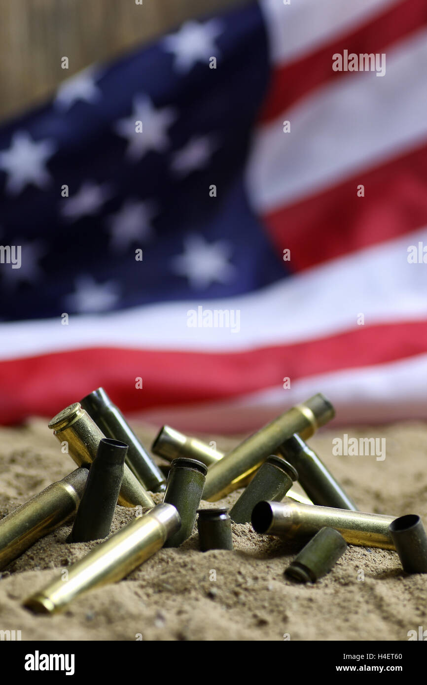 bullet and usa flag in sand war Stock Photo - Alamy