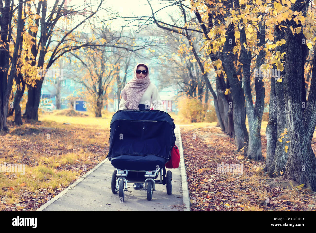 mother in a park stroller autumn Stock Photo - Alamy