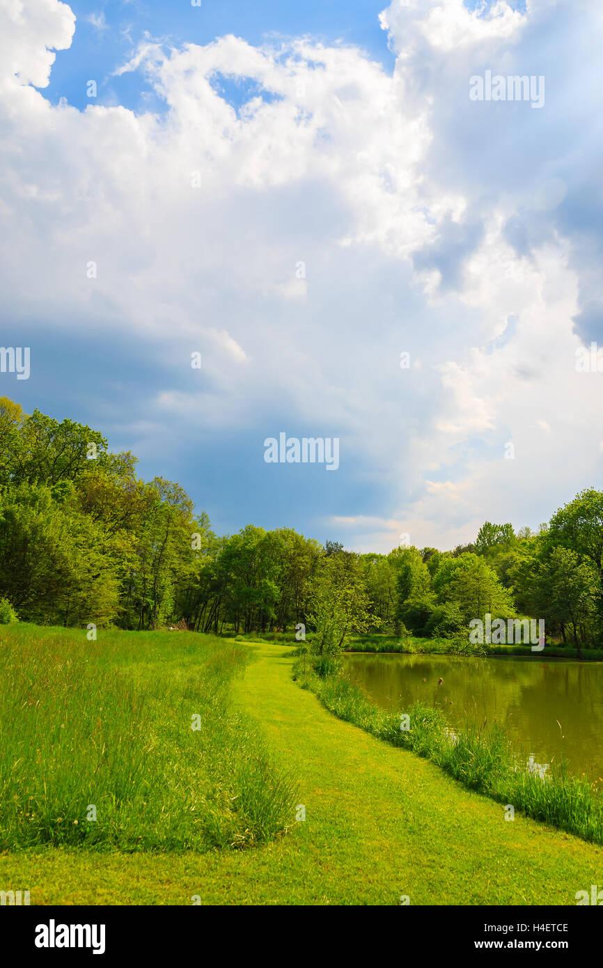 Lake in countryside landscape in spring, Burgenland, southern Austria ...