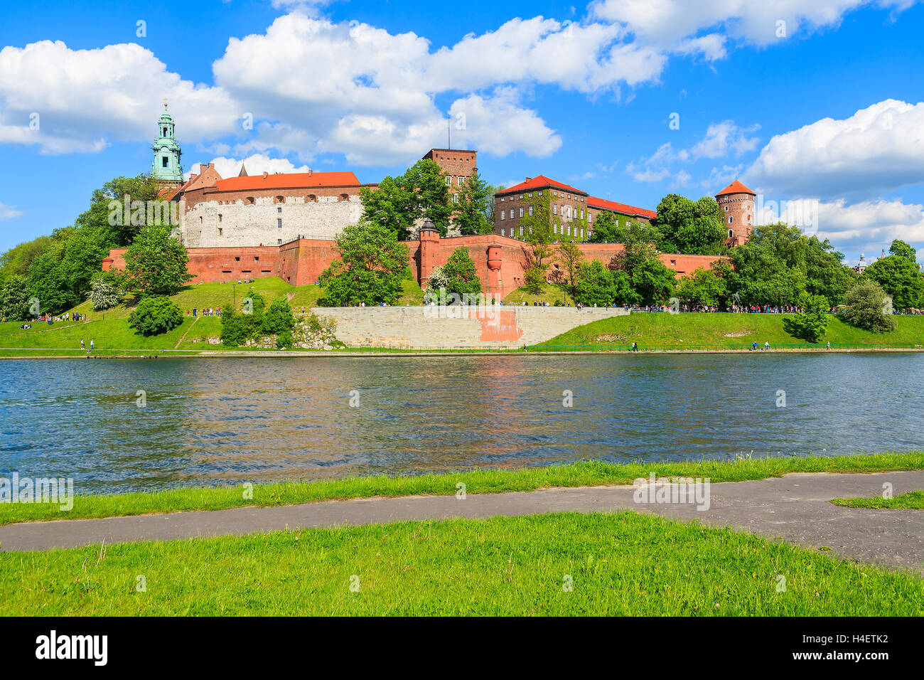 A view of Wawel castle located on bank of Vistula river in Krakow city ...