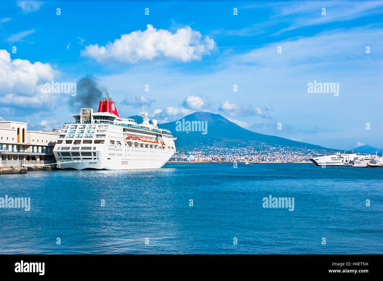 The ferry is ready for departure from the city port, Naples Italy Stock ...