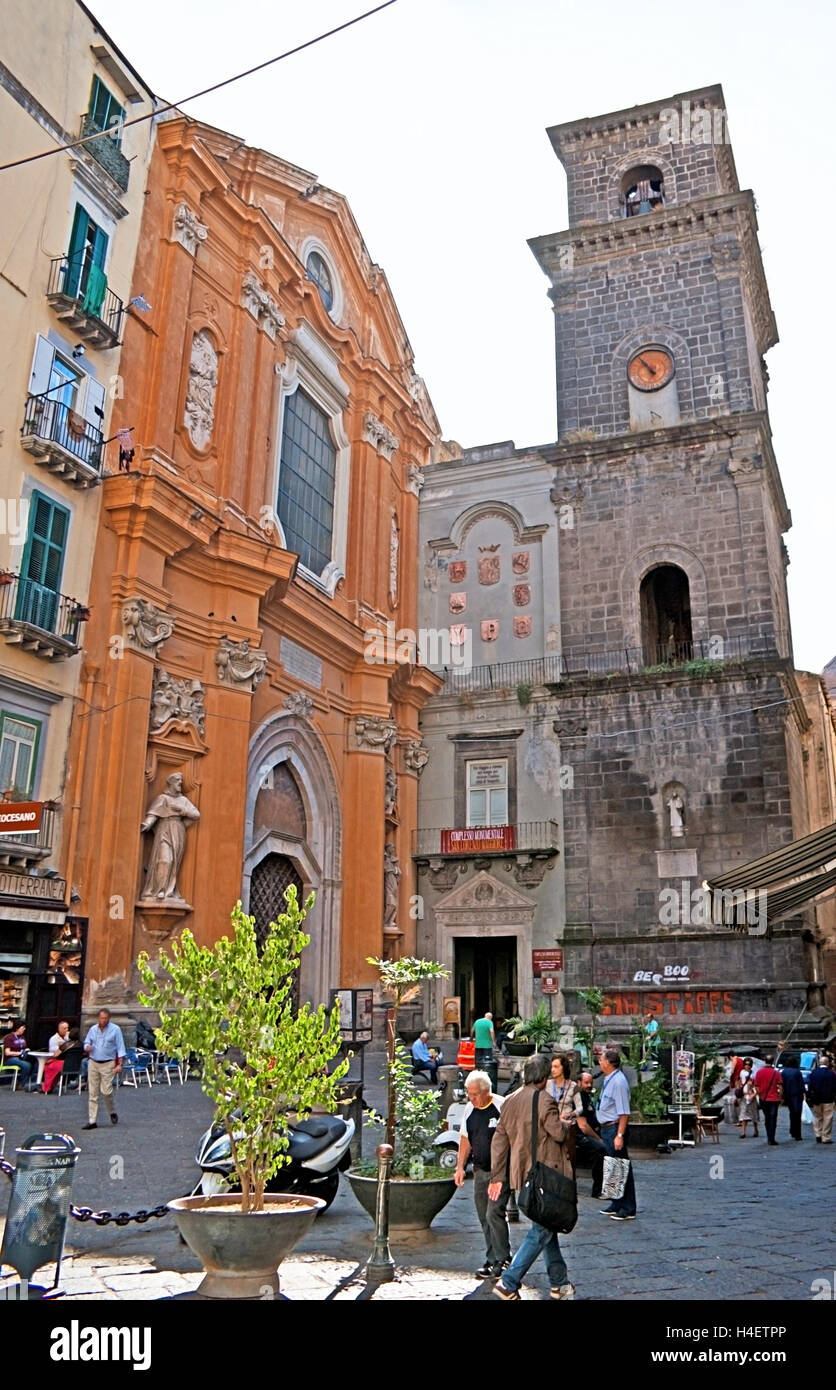 The medieval bell tower and the church of San Lorenzo Maggiore, located ...