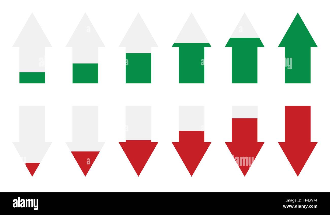 Green, red arrow level indicators. Arrows as performance markers. Arrow ...