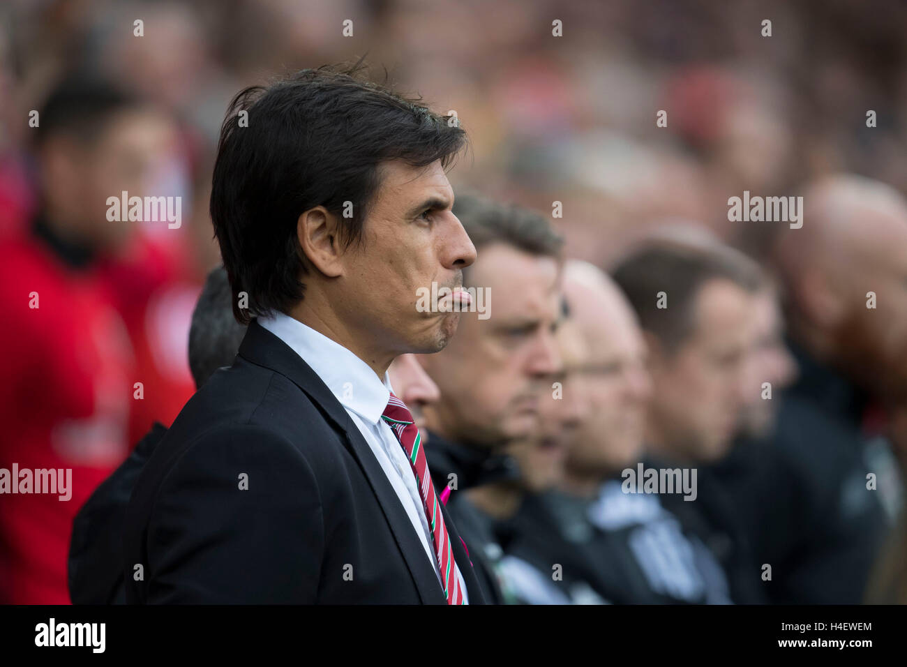 Wales football manager Chris Coleman on the touchline Stock Photo - Alamy