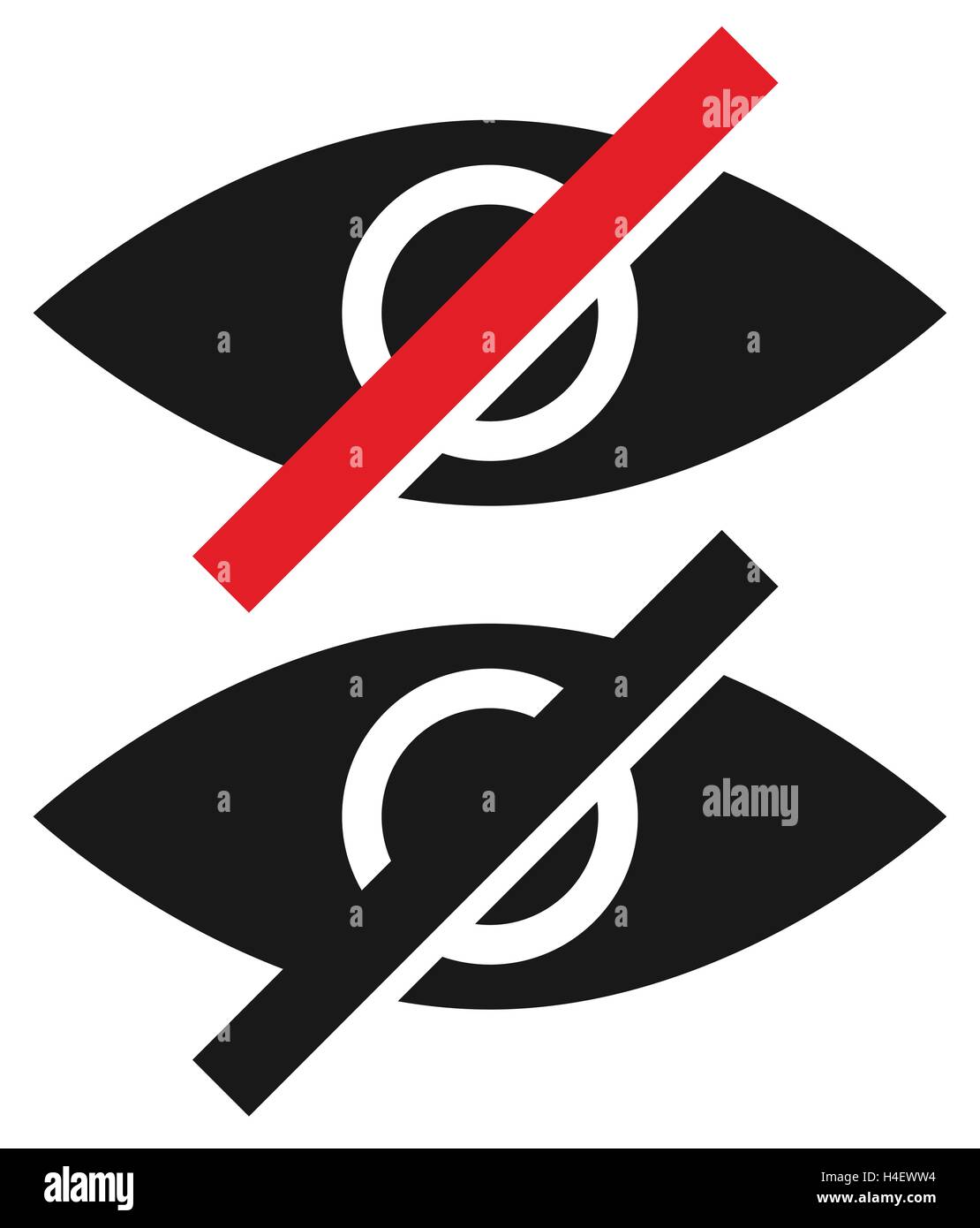 Eye sign, symbol with strikethrough line - Don't look, harmful to ...