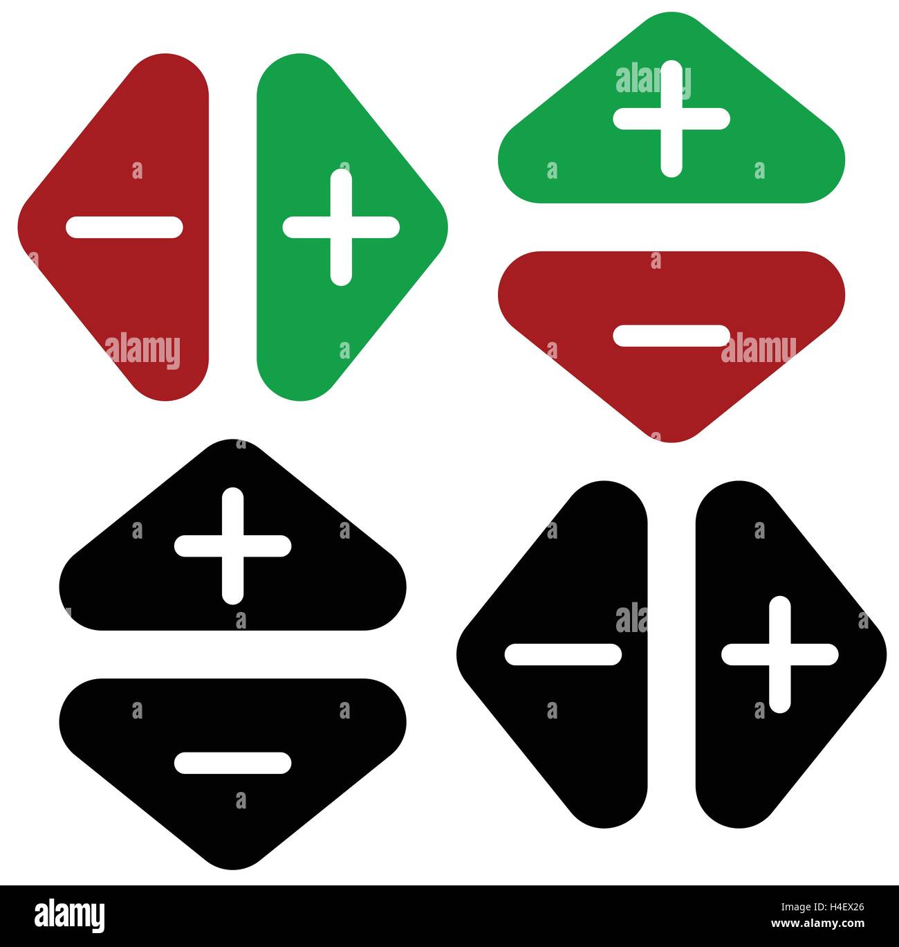 Arrows in opposite directions. Symbol of arrows in pairs with plus ...