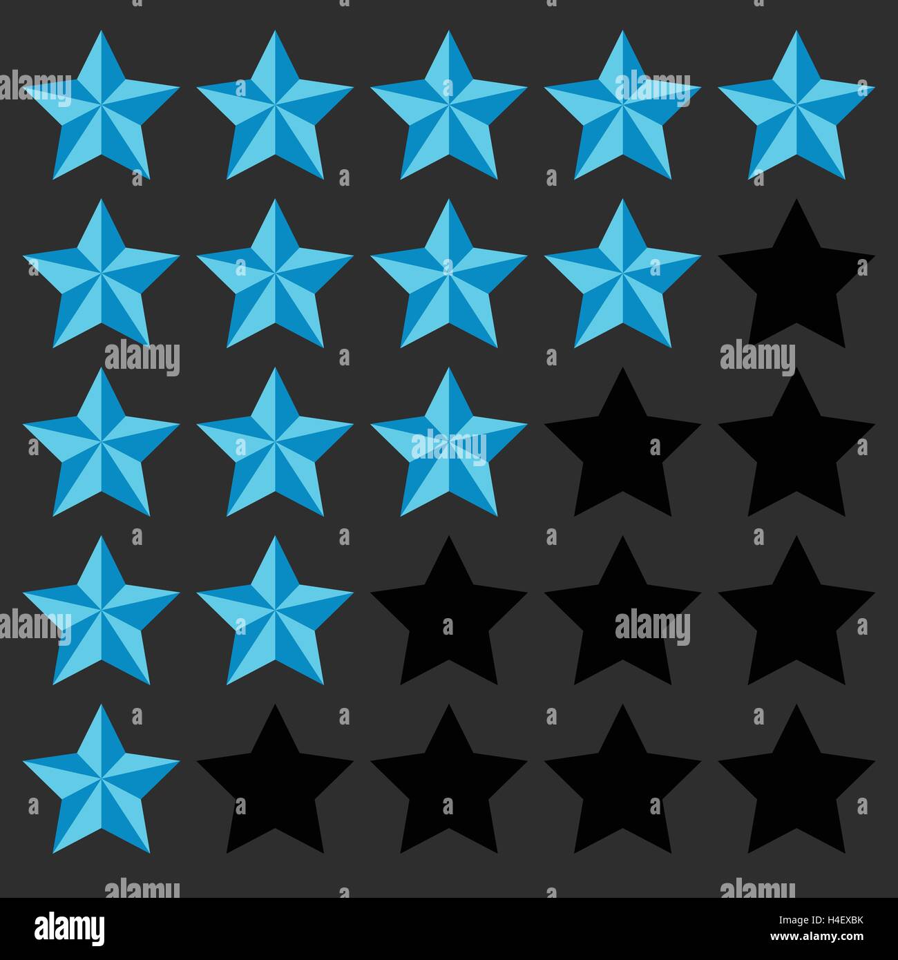 Star rating element. 5 point rating. Beveled, 3d star icons. User ...