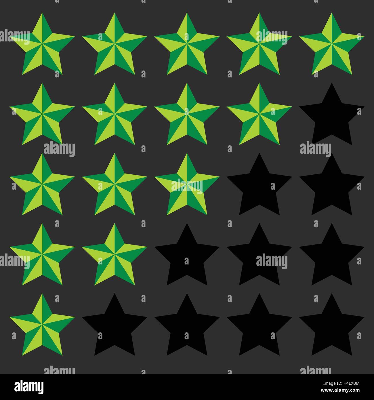 Star rating element. 5 point rating. Beveled, 3d star icons. User ...