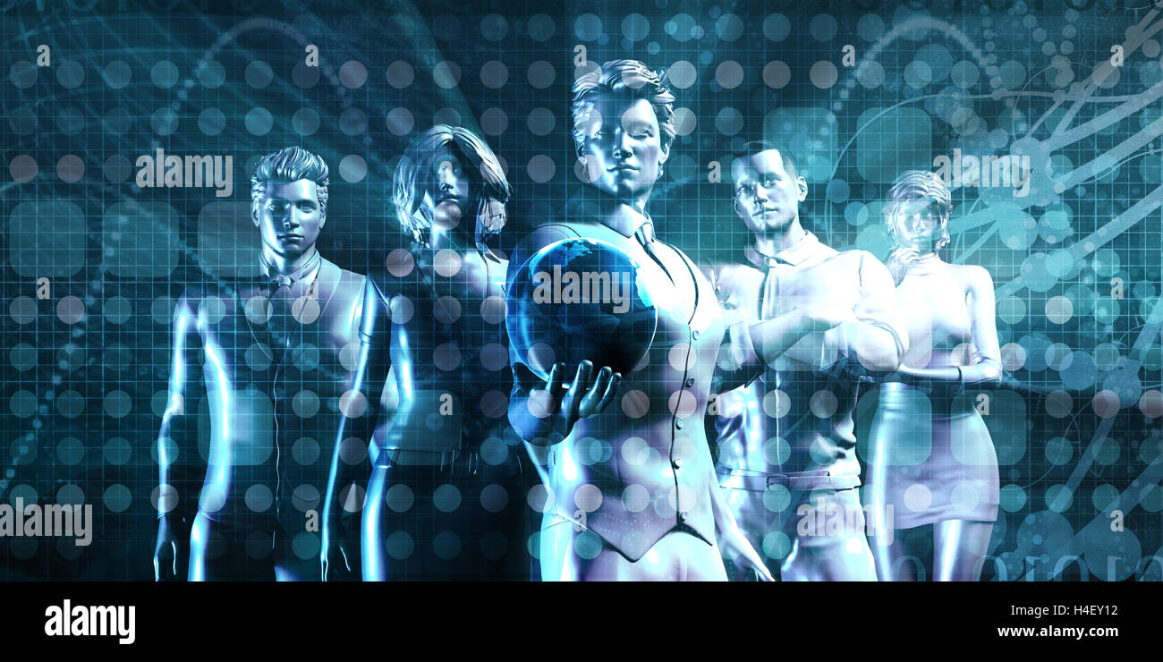 Global Company Team with Business People and Globe Stock Photo - Alamy